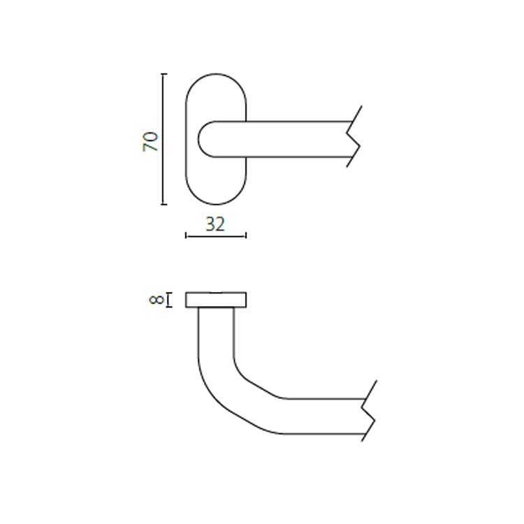 Narrow Door Handle, Profile Door Handle With Oval Rose Design